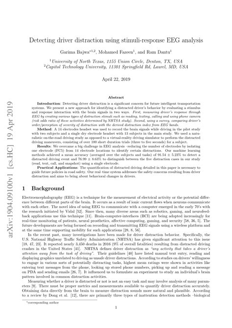 Pdf Detecting Driver Distraction Using Stimuli Response Eeg Analysis