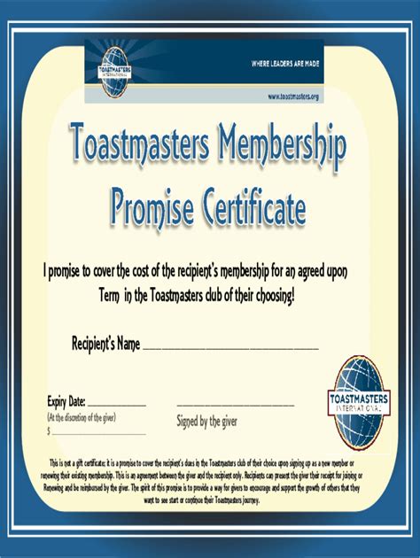 Fillable Online Toastmasters Membership Promise Certificate Fax Email