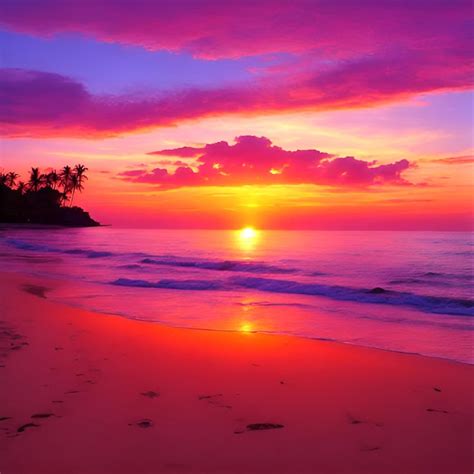 Puesta De Sol Roja Y Dorada De La Playa Foto Premium