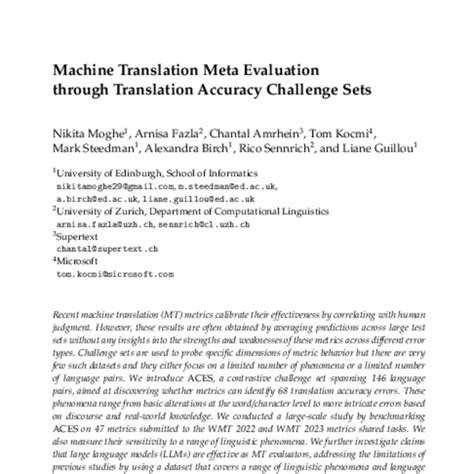 Machine Translation Meta Evaluation Through Translation Accuracy Challenge Sets Acl Anthology