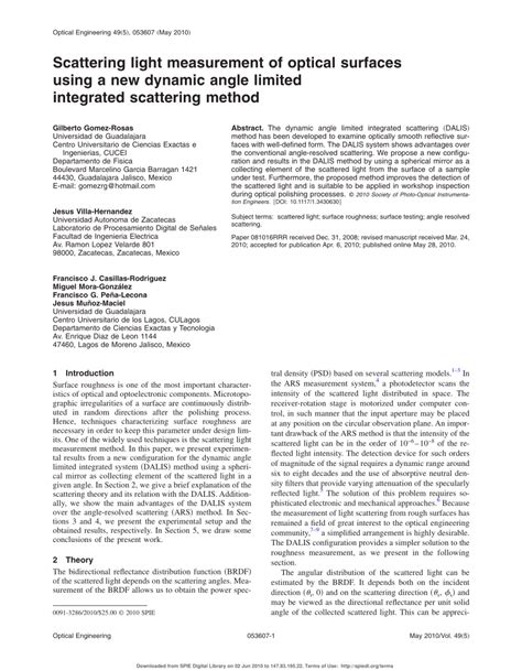 Pdf Scattering Light Measurement Of Optical Surfaces Using A New