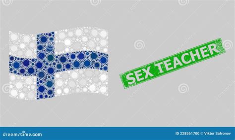 Scratched Sex Teacher Stamp Seal And Waving Sunny Finland Flag Collage Of Suns Stock Vector