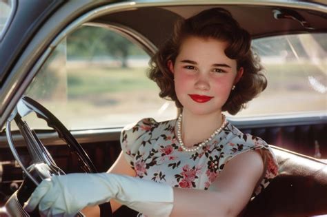 Premium Photo A Young Woman In Her Late Teens Is Sitting In A Vintage Car