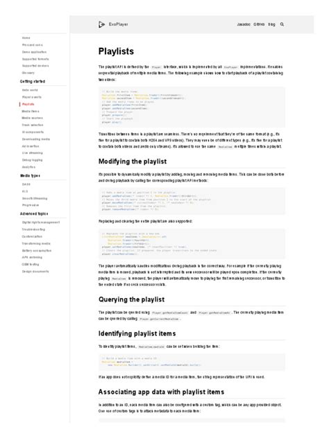 Exoplayer Dev Playlists Html Pdf Computer Engineering Information