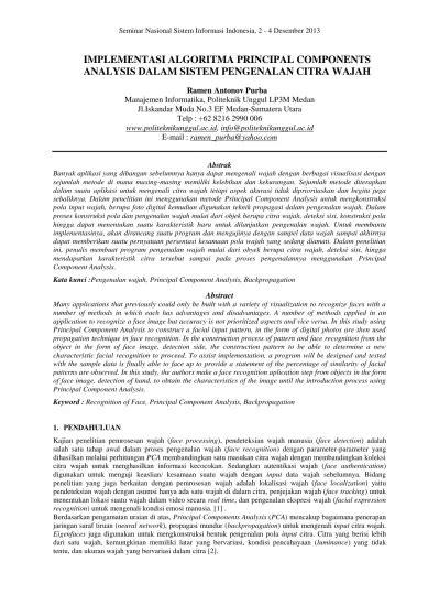 Implementasi Algoritma Principal Components Analysis Dalam Sistem Pengenalan Citra Wajah