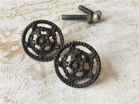 Antique Brass Drawer Pulls Pair Of Vintage Dark Brass Cupboard Knobs