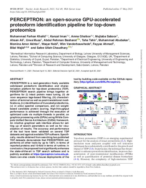 Pdf Perceptron An Open Source Gpu Accelerated Proteoform