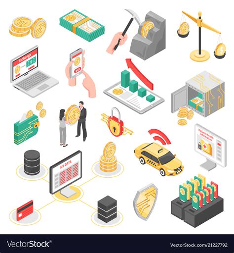 Crypto Currency Isometric Icons Set Royalty Free Vector