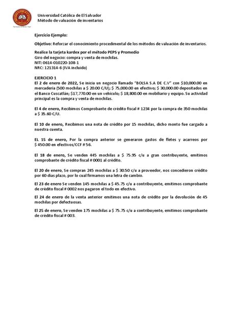 Ejemplo Resuelto Métodos De Valuación De Inventario Peps Y Promedio