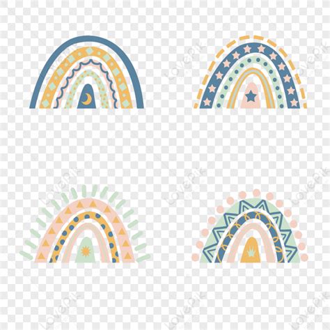 Cartoon Cute Boho Style Rainbow Arc Arcs Colorful Free Png And Clipart