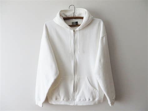 White Zip Up Hoodie Minimalist Unisex Sweatshirt Cozy Fleece Hooded