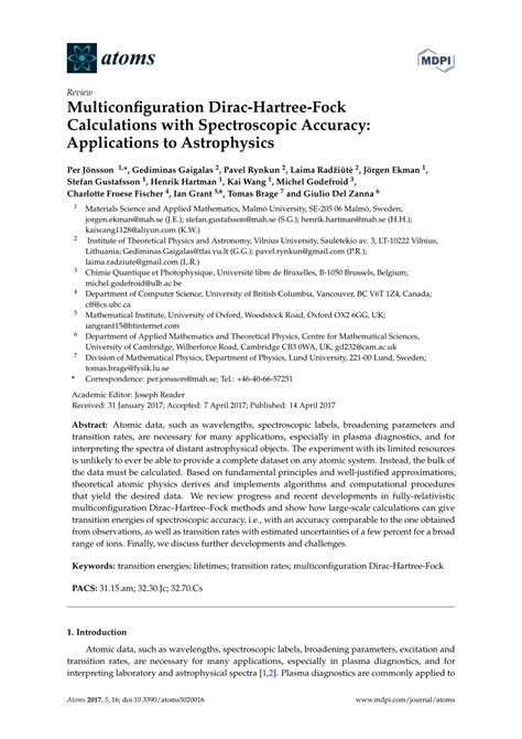 Pdf Multiconfiguration Dirac Hartree Fock Calculations With Spectroscopic Accuracy