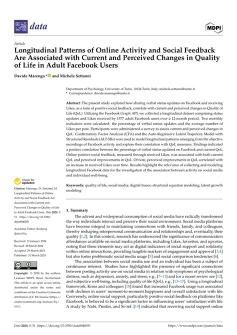 Pdf Longitudinal Patterns Of Online Activity And Social Feedback Are