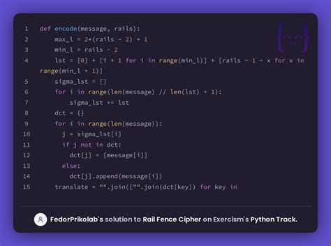 Fedorprikolabs Solution For Rail Fence Cipher In Python On Exercism