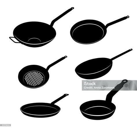 프라이팬 세트입니다 조리 식품 주방 용품입니다 요리 냄비 및 팬 부엌 도구 실루엣 벡터 일러스트 레이 션 0명에 대한 스톡 벡터 아트 및 기타 이미지 Istock