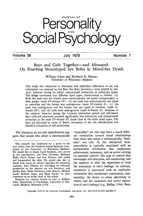 PDF Babes And Girls Together And Alienated On Enacting Stereotyped Sex Roles In Mixed Sex Dyads