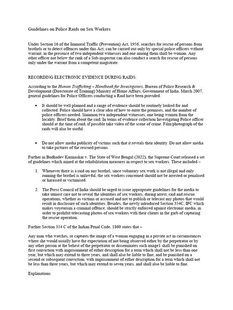 Guidelines On Police Raids On Sex Workers Pdf Search Warrant Police