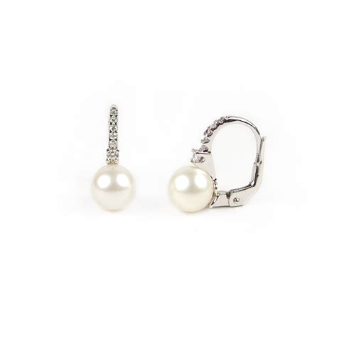 Orecchini Monachella Oro Bianco Con Perla 7 5 Mm E Zirconi Sari Gold