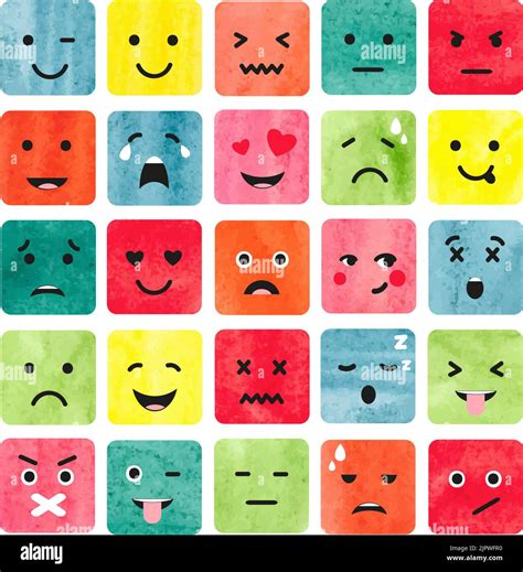 Watercolor Colorful Emoticons Set Collection Of Emoji Vector