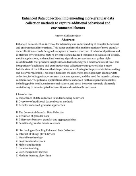 Pdf Enhanced Data Collection Implementing More Granular Data Collection Methods To Capture