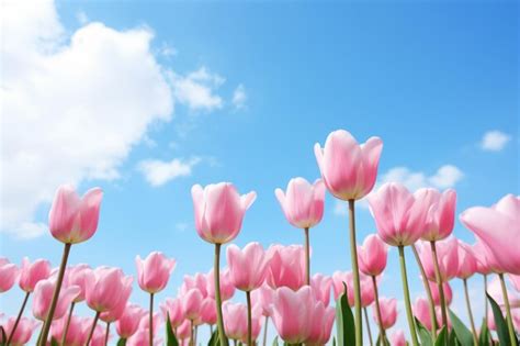 Premium Photo A Breathtaking Scene Pink Tulip Flowers Blossoming Under A Canopy Of White