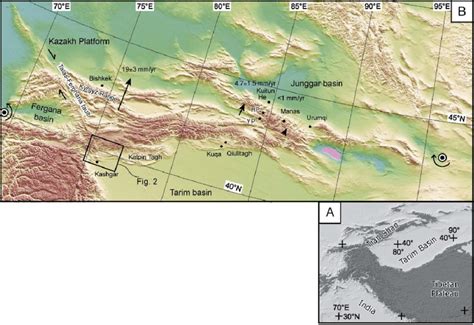 A Topographic Map Of Central Asia Showing Locations Of The Tian Shan