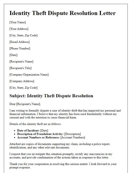 Letter Template For Concealing Identity Theft Evidence Free Samples