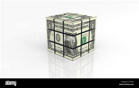 Dollar Banknotes On Rubiks Cube Finished On White Background Stock