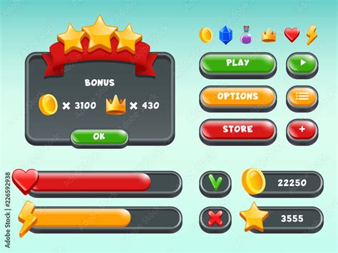 Games Gui Set Mobile Gaming User Interface Icons And Items Colored