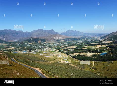 Franschhoek And Berg River Valley Seen From Franschhoek Pass Stock