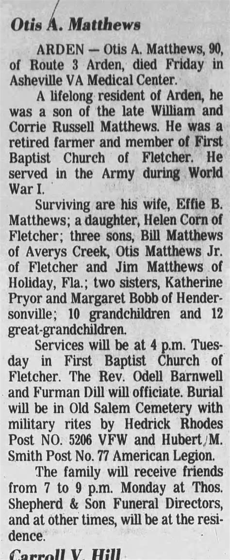 Otis Matthews Sr Obit ™