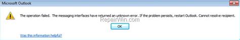 Fix Outlook Operation Failed Messaging Interfaces Has Returned An Unknown Error In Outlook