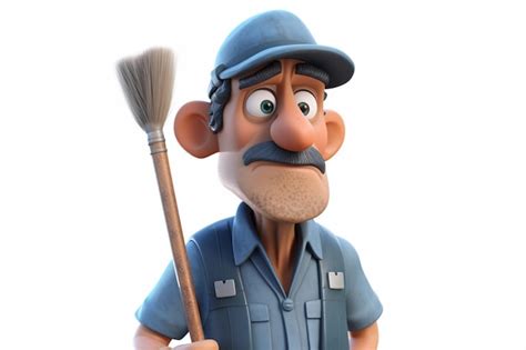 Premium Ai Image 3d Cartoon Character Of Janitor