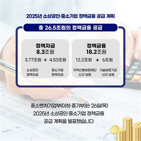 대한민국 중소벤처기업부 중기부 2025년 26조 5천억원 정책금융 신규 공급 바로가기