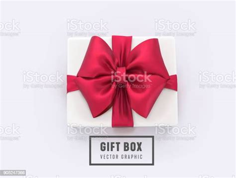 붉은 나비와 리본 흰색 배경에 고립 된 흰색 선물 상자 3d 일러스트 벡터 3차원 형태에 대한 스톡 벡터 아트 및 기타 이미지 3차원 형태 선물 선물 상자 Istock
