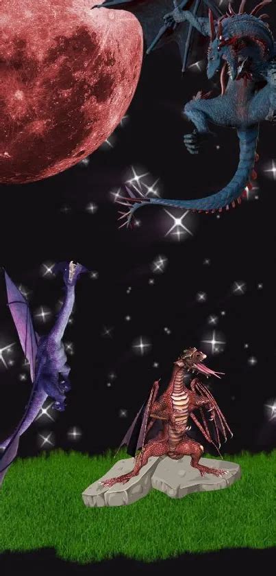 Mythical Dragons Under Red Moon Free Download