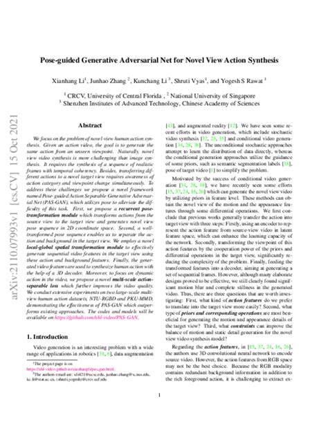 Pdf Pose Guided Generative Adversarial Net For Novel View Action Synthesis