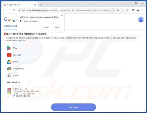 Error Retrieving Information From Bank Pop Up Scam Removal And