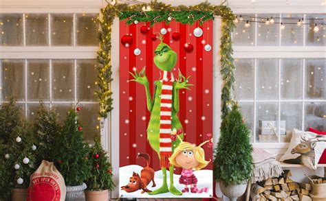 Christmas Door Cover Decorations For Grinchmas Green Elf