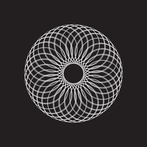 검은 배경에 흰색 원환체 Yantra 추상 기하학적 요소 벡터 프리미엄 벡터