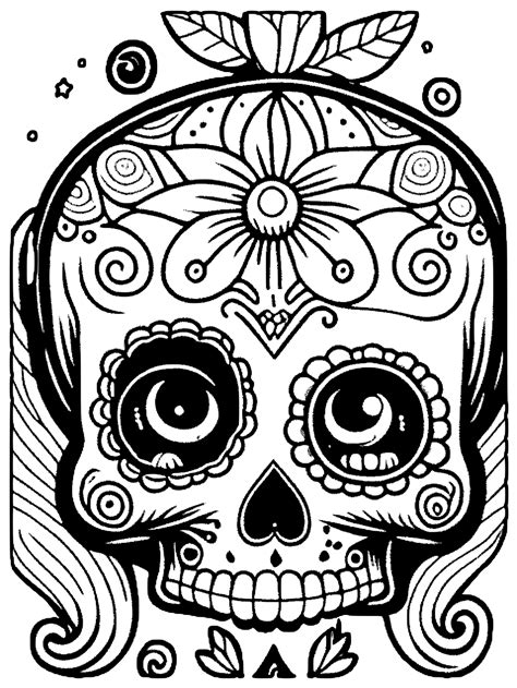 Cute Sugar Skull Coloring Page · Creative Fabrica