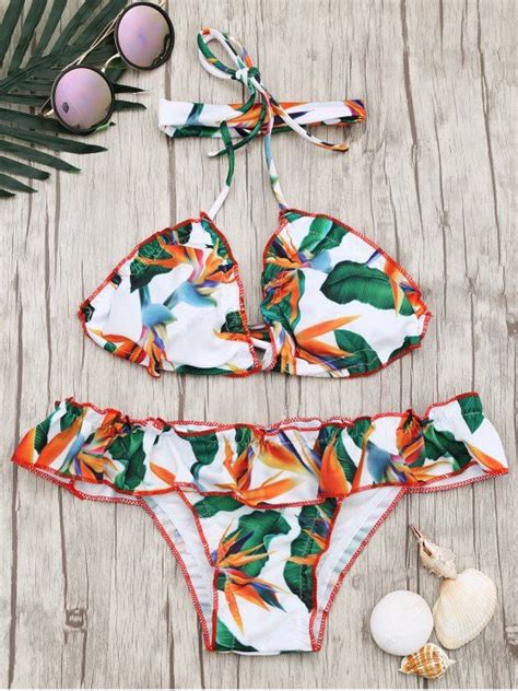 [18 Off] 2020 Frilled Padded Printed Choker Bikini Set In Multicolor