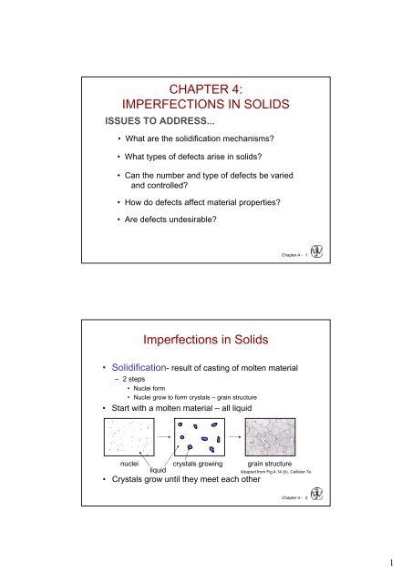 Chapter 4 Imperfections In Solids Imperfections In Solids