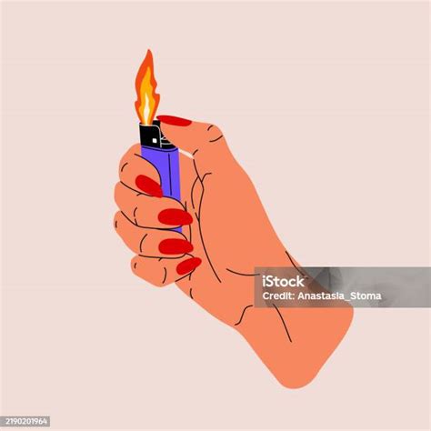 손으로 그린 간단한 그림 여자 손 담배를 피우는 것 무언가에 불을 붙이는 것 벡터 평면 그림 라이터에 대한 스톡 벡터 아트 및 기타 이미지 Istock