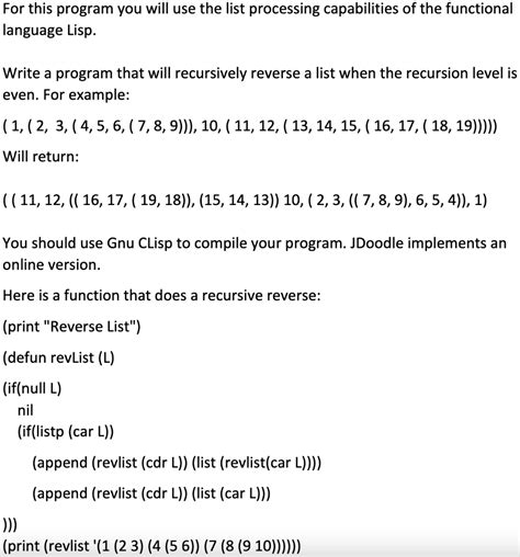 Solved For This Program You Will Use The List Processing Chegg