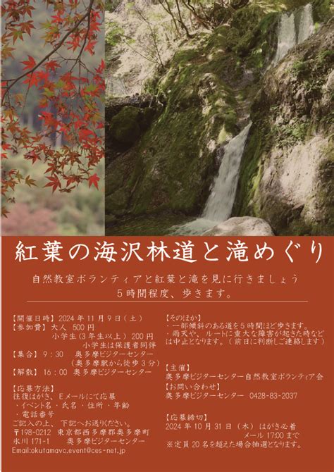 紅葉の海沢林道と滝めぐり イベント Feel Nature in Tokyo 東京の自然公園紹介サイト