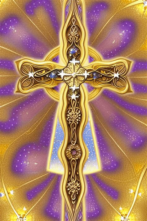 Beautiful Realistic Whimsical Art Nouveau Crystals Cross Of Jesus
