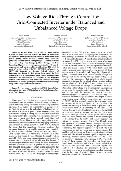 Pdf Low Voltage Ride Through Control For Grid Connected Inverter Under Balanced And Unbalanced