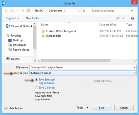 How To Save A Selected Appointment As Ics File In Outlook