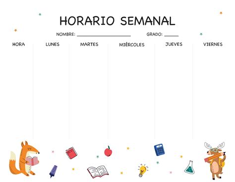 Horario Escolar Semanal Imprimible Pdf Gratis